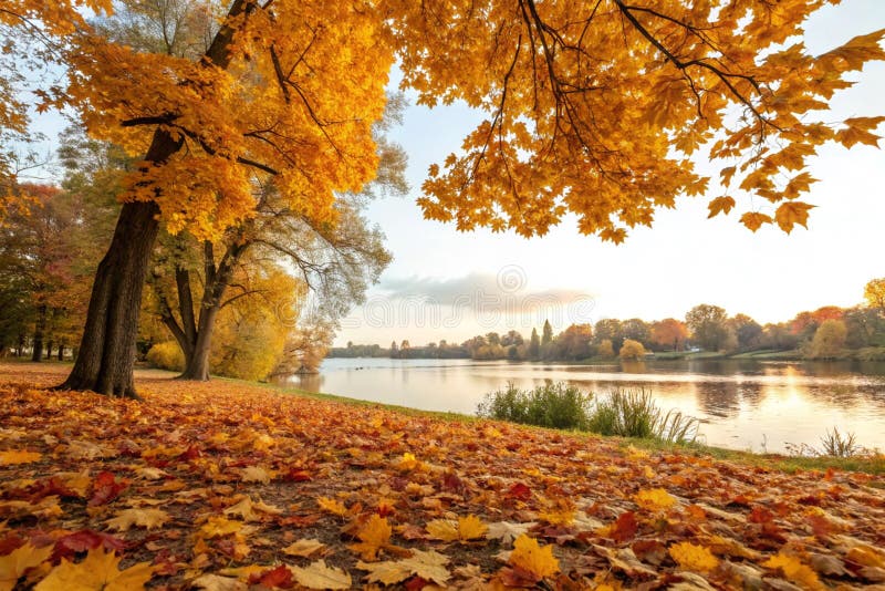 Golden Autumn in City Parks Stock Illustration - Illustration of ...