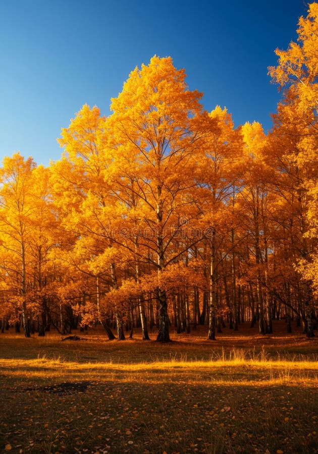 Golden Autumn Forest Landscape with Yellow Trees Stock Illustration ...