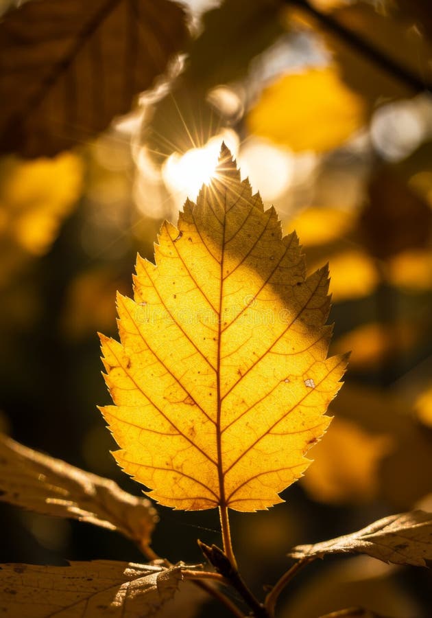 Golden Autumn Leaf Backlit by Sunlight Stock Illustration ...