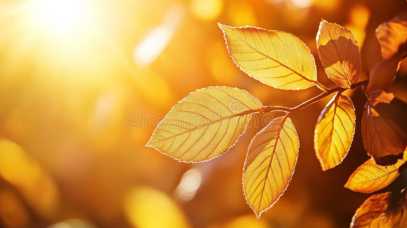 Golden Autumn Leaves Bask in Sunlight Glow Stock Illustration ...