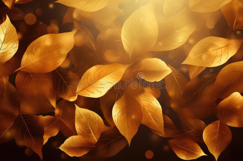 Golden Autumn Leaves on Dark Background, Abstract Pattern. Generative ...