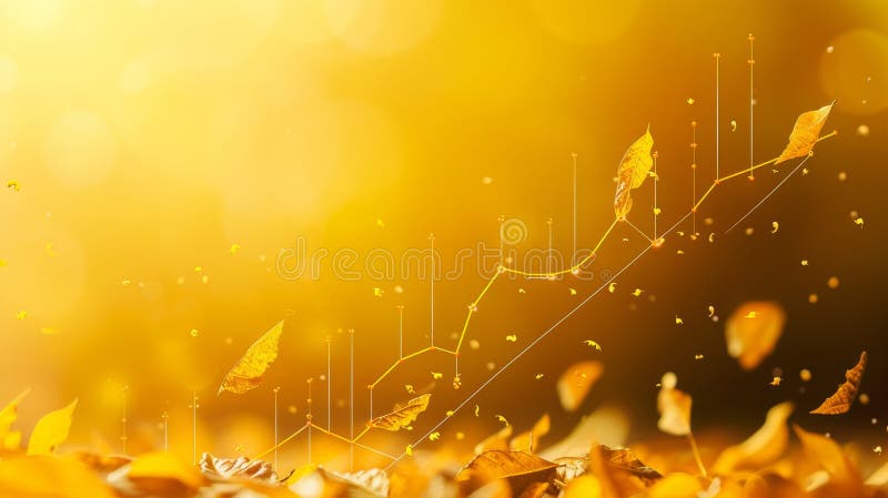 Golden Autumn Leaves with Data Chart Overlay Stock Image - Image of ...