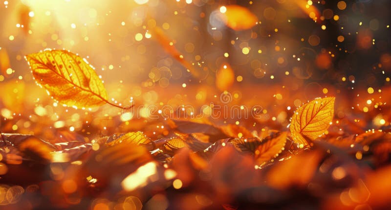Golden Autumn Leaves Falling on a Sunny Day Stock Photo - Image of ...
