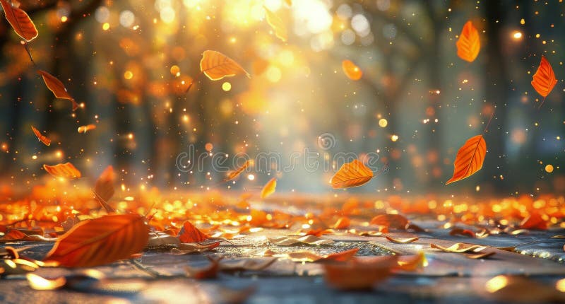 Golden Autumn Leaves Falling on a Sunny Day Stock Photo - Image of ...