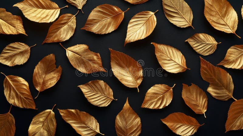 Golden Autumn Leaves Pattern on Black Background Reflecting Elegance ...