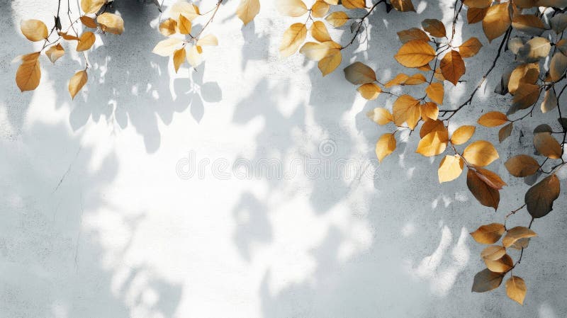 Golden Autumn Leaves Shadow on White Wall Stock Illustration ...