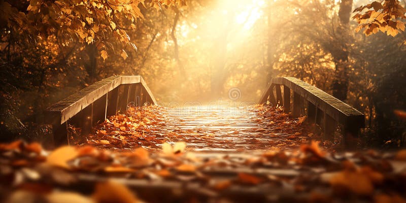Golden Autumn Path Sunlit Fall Foliage Stock Illustration ...