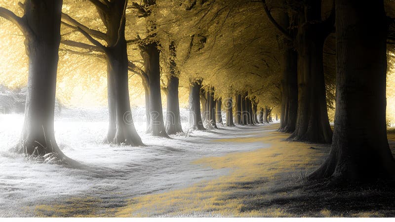 Golden Autumn Tree Lined Path Landscape Royalty Free Image Stock ...