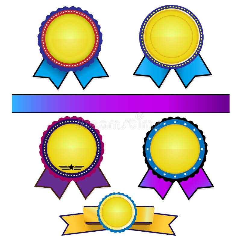 Golden Award Ribbons and Colored Ribbons with Banners Stock ...