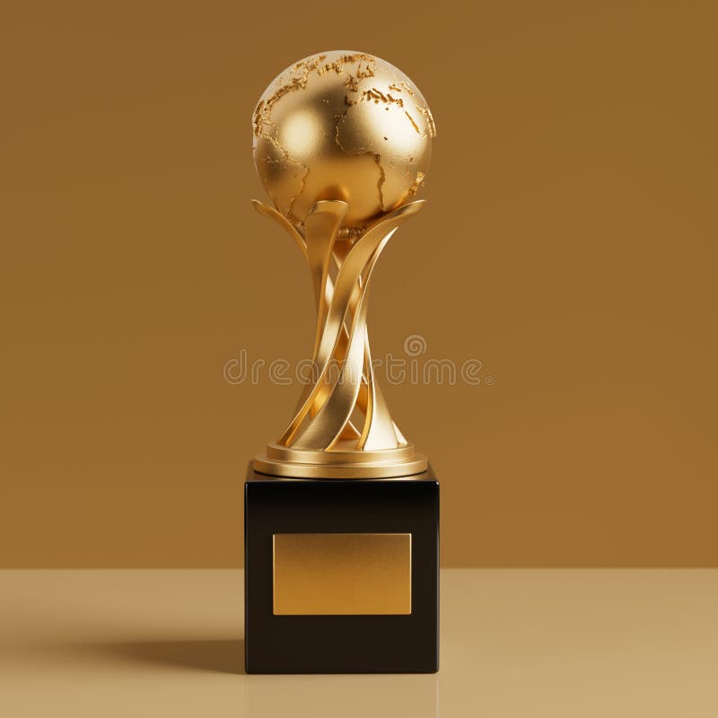Golden Award Trophy with Golden Earth Globe. 3d Rendering Stock Image ...