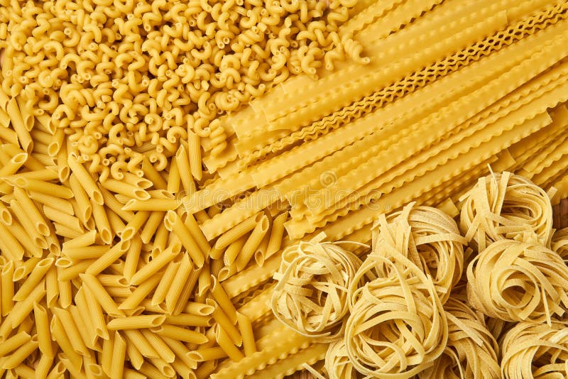 Golden Background of Dried Pasta of Various Varieties Stock Image ...