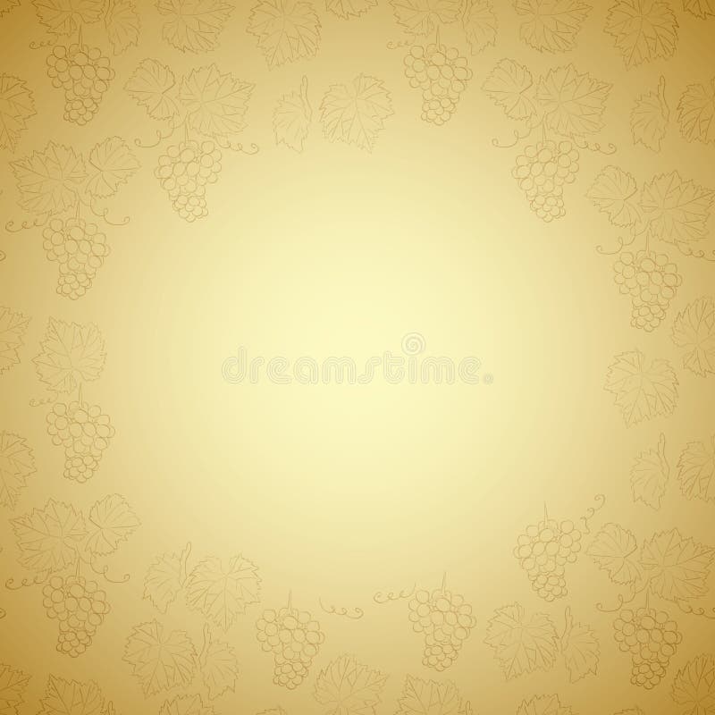 Golden Background with Grape Frame - Vector Grape Clusters and Leaves ...