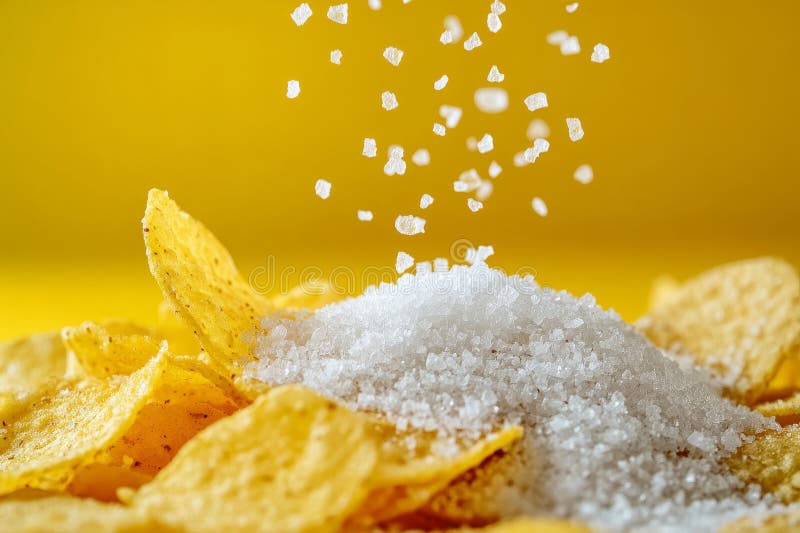Golden Background Setting Delicious Crispy Potato Chips Falling Stock ...
