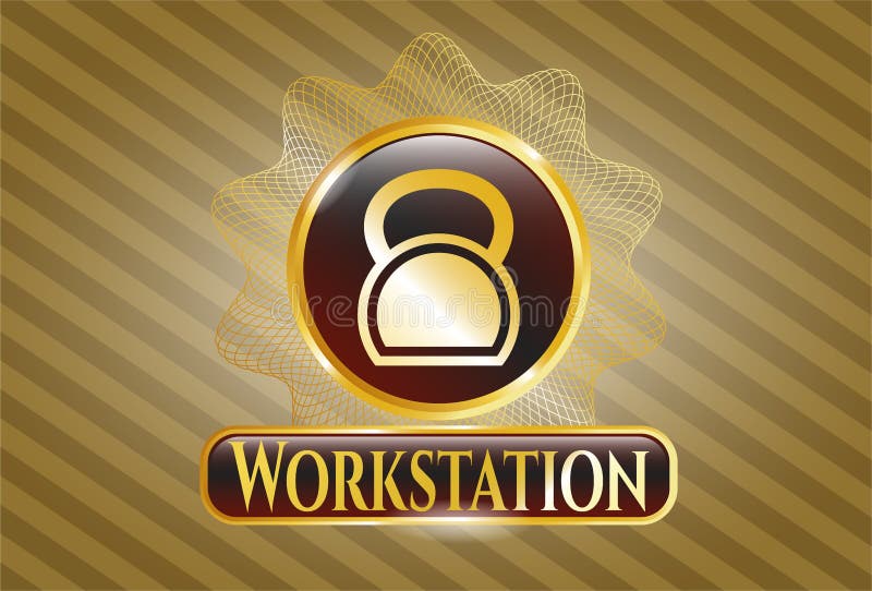 Golden Badge with Kettlebell Icon and Workstation Text Inside Stock ...