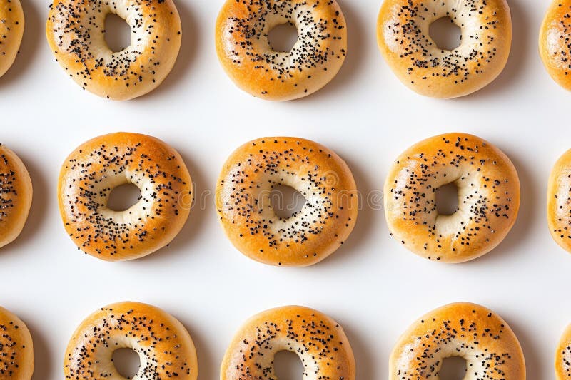 Golden Bagels Pattern on White Background. AI Image Stock Illustration ...