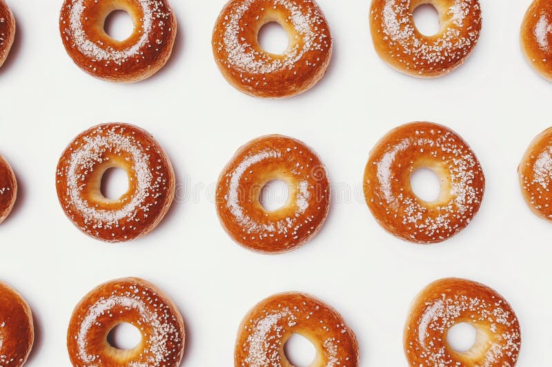 Golden Bagels Pattern on White Background. Artificial Intelligence ...