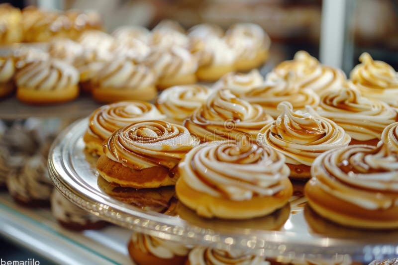 Golden Bakery Swirls with Sugar Icing Neatly Stacked on a Rustic ...