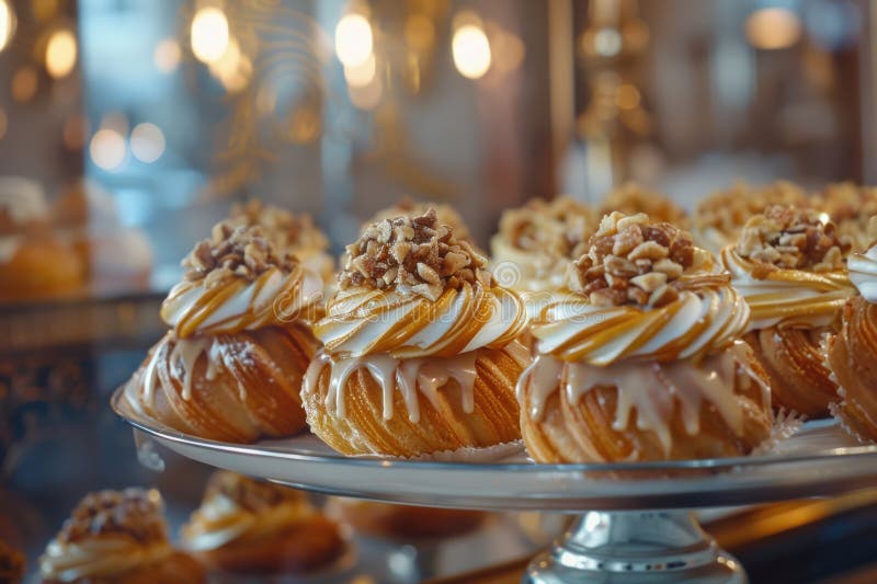 Golden Bakery Swirls with Sugar Icing Neatly Stacked on a Rustic ...