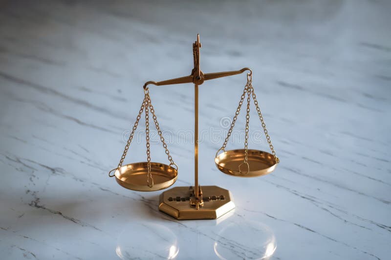 Golden Balance Scale on a Marble Surface, Symbolizing Justice and ...