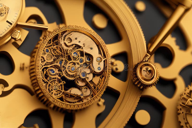 Golden Ball Bearings and Gears in Clockwork Stock Illustration ...