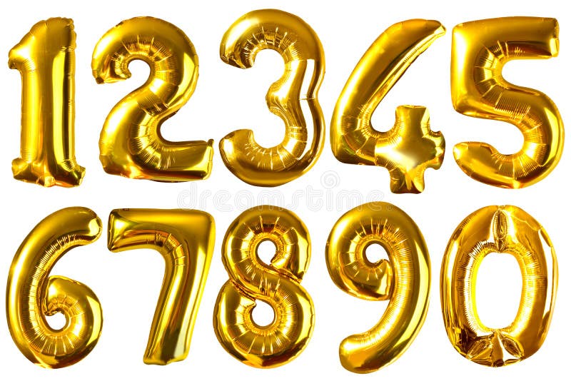 Golden Balloon Numbers Isolated on White Stock Photo - Image of five ...