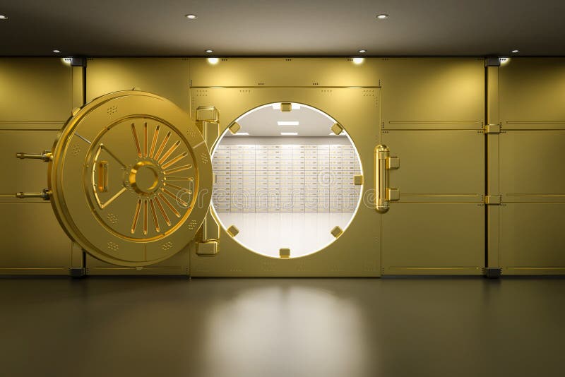 Golden Bank Vault Door Open Stock Illustration - Illustration of open ...