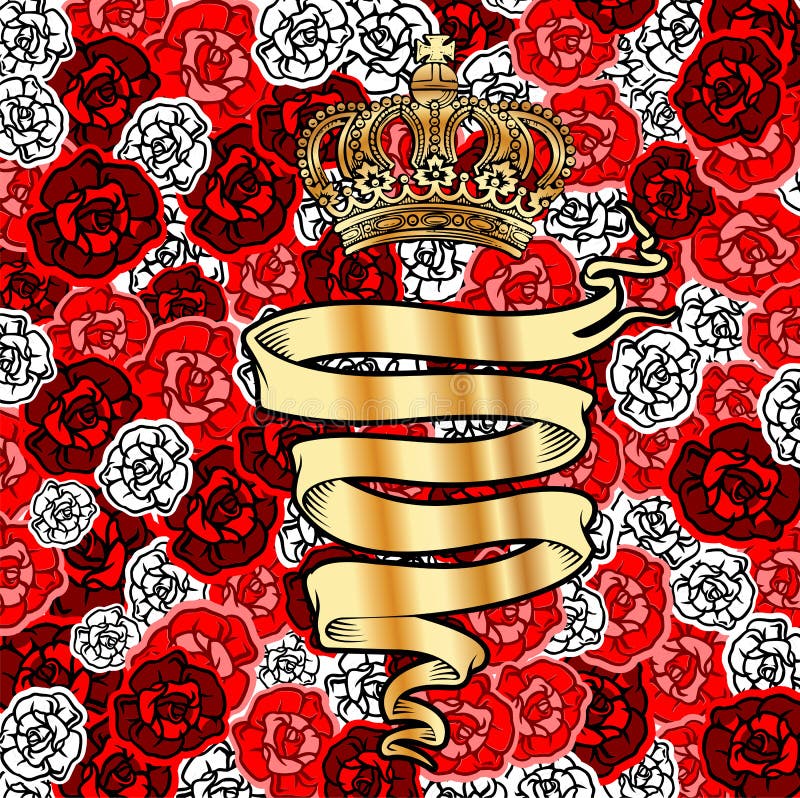 Golden Banner and Crown on Roses Background. Stock Vector ...