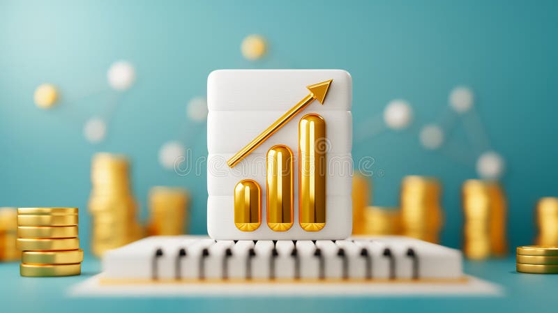 A Golden Bar Graph Rises on a White Block, Symbolizing Financial ...