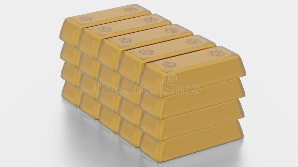 Golden Bar Heap on White Background Stock Illustration - Illustration ...