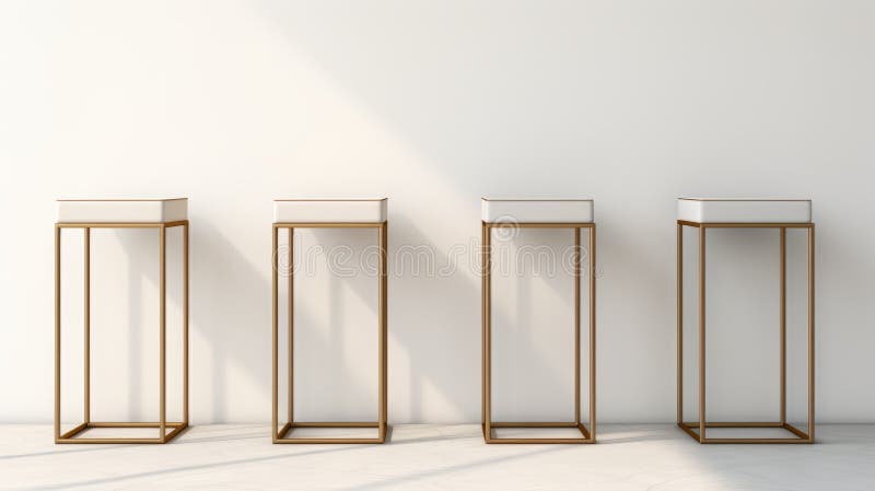 Golden Bar Stool with Minimalistic White Background and Empty Frame ...