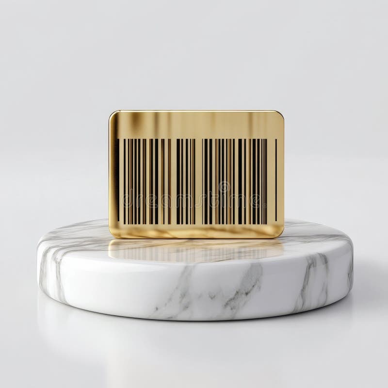 Golden Barcode on White Marble Pedestal. 3d Illustration Stock ...