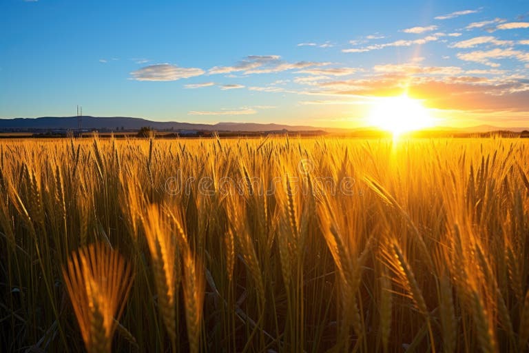Golden Barley Field Backlit by a Setting Sun Stock Photo - Image of ...