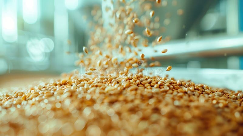 Golden Barley, Wheat Grains Falling Down, Capturing Essence of Brewing ...