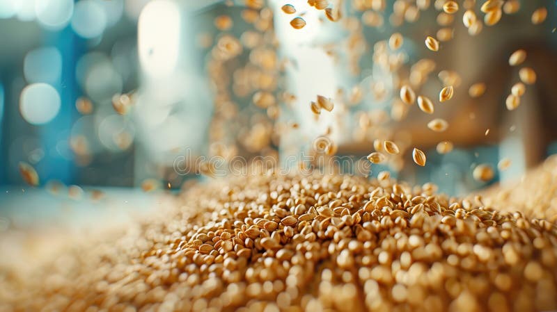 Golden Barley, Wheat Grains Falling Down, Capturing Essence of Brewing ...