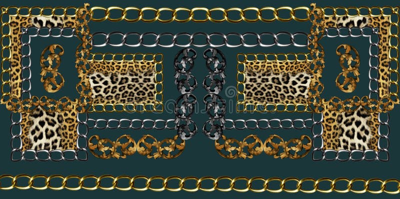 Leopard Skin and Golden Chains Stock Illustration - Illustration of ...