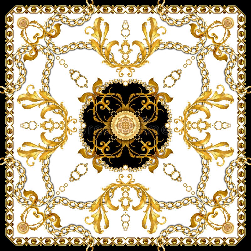 Golden Baroque with Chains on Dark Red Background. Versace Style ...