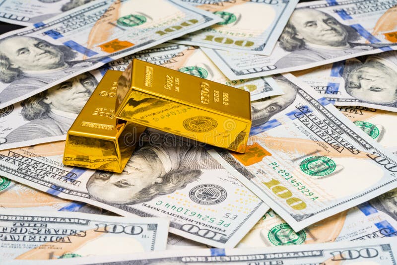 Golden Bars on Dollars Background Stock Photo - Image of dollar ...