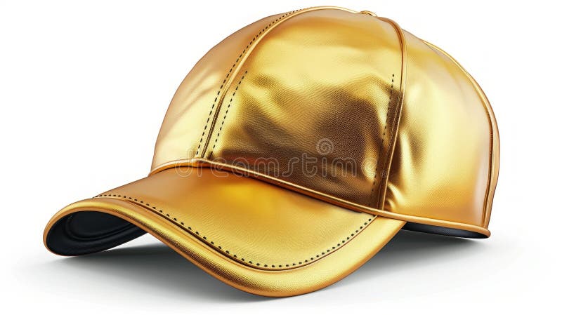 Golden Baseball Cap Rests on a White Surface, Illuminated by Studio ...
