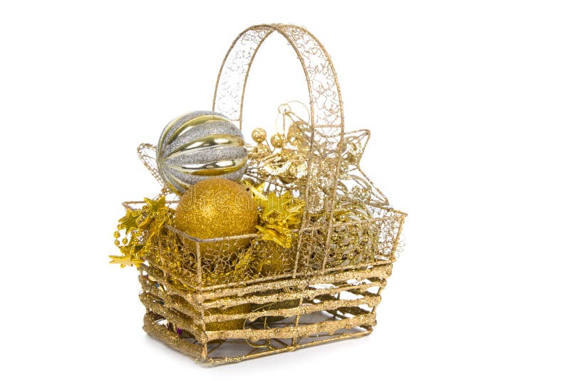 Golden Basket with Christmas Decorations Stock Image - Image of advent ...