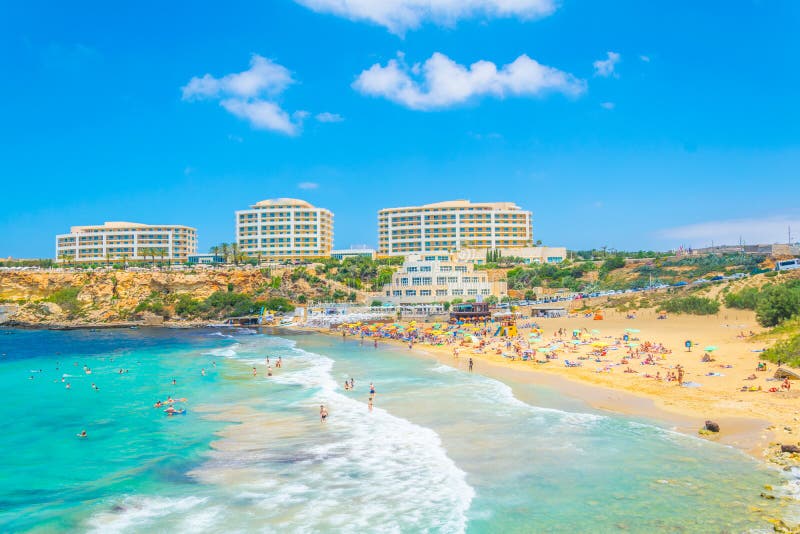 Golden Bay beach on Malta stock image. Image of landscape - 216359485