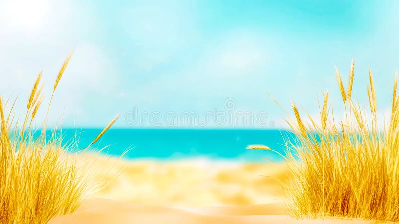 Golden Beach Grass Ocean View Relaxing Summer Coastal Scene Stock ...