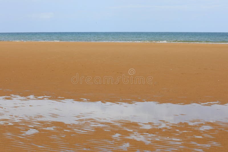 Golden Beach by the Sea and Puddles after High Tide Stock Image - Image ...