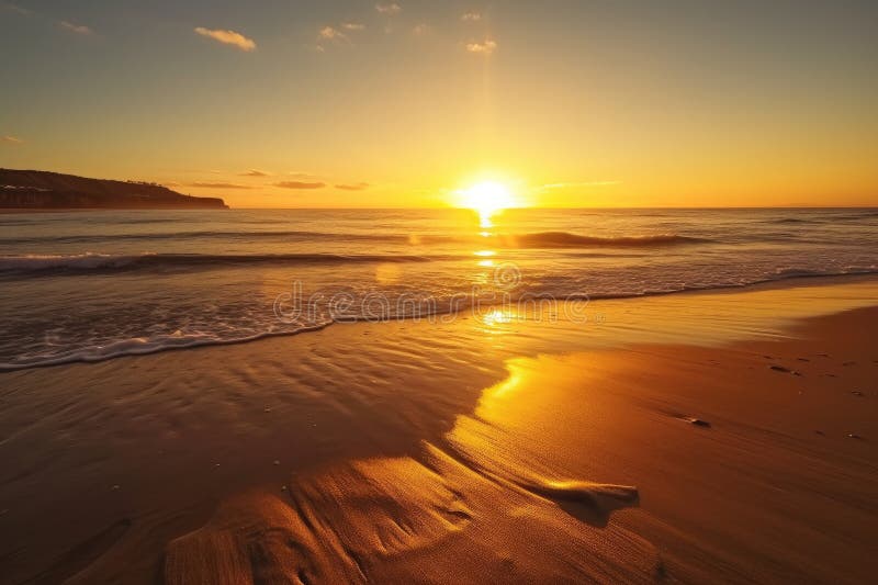 Golden Beach at Sunset, with the Sun Casting Its Final Rays Over the ...