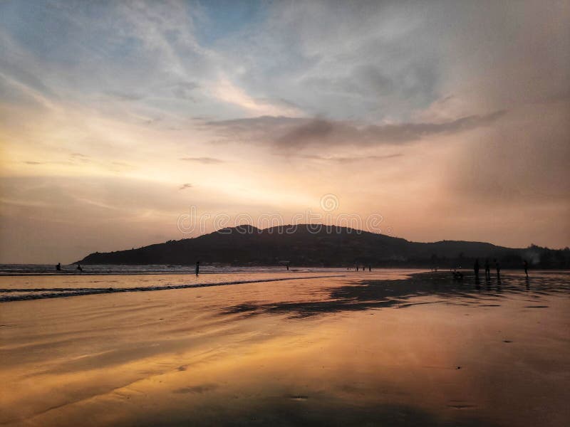 Golden beach Sunset waves stock photo. Image of landscape - 152941090