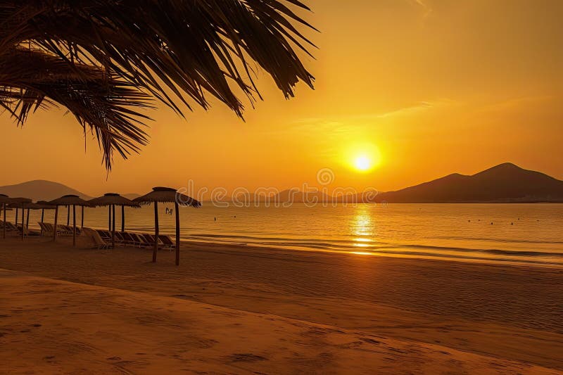 Golden Beach with View of Sunset, a Classic and Unforgettable Image ...