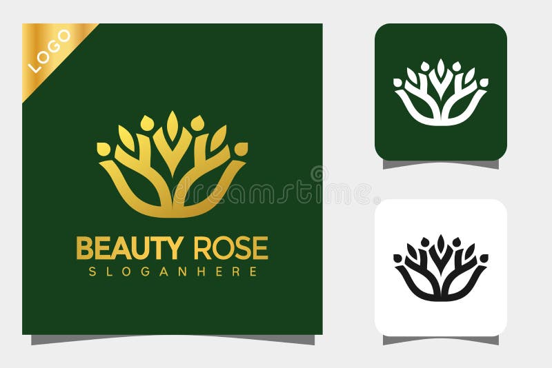 Golden Beauty Rose Cosmetic Logo Design Vector Illustration Stock ...