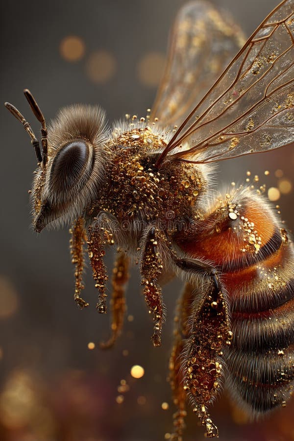Golden Bee in Flight Close Up Stock Illustration - Illustration of ...