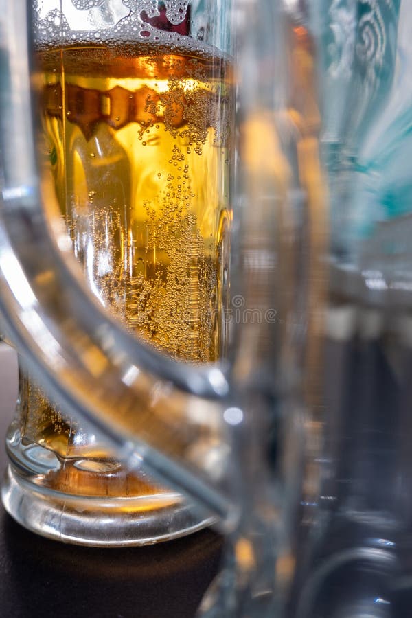 Golden Beer with Bubbles on the Sides of the Glass. Stock Image - Image ...
