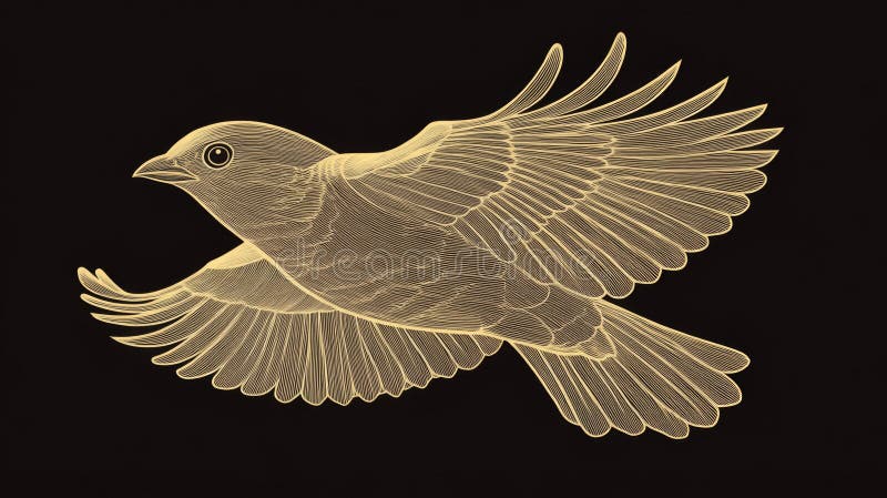 Golden Beige Bird in Flight Abstract Art Stock Illustration ...