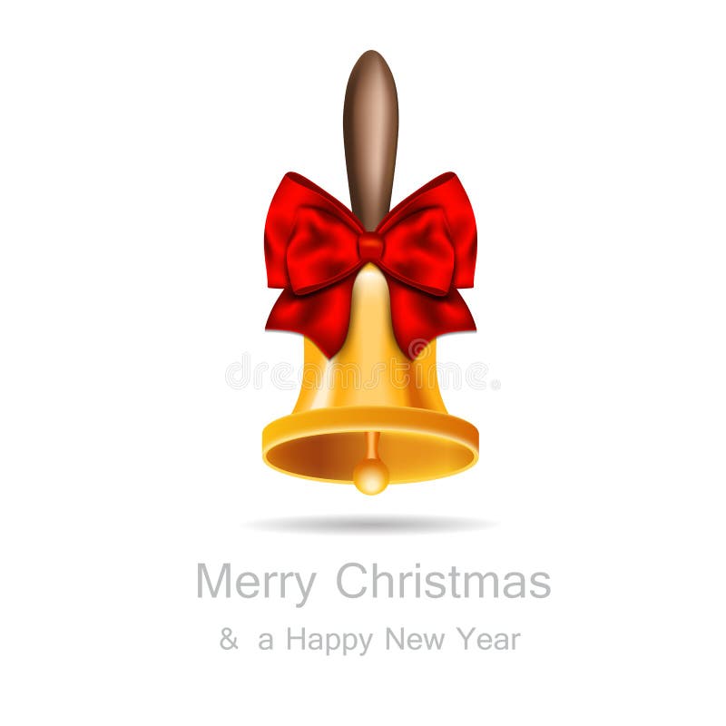 Golden Bell Decorated with Red Bow. Christmas Card Stock Vector ...